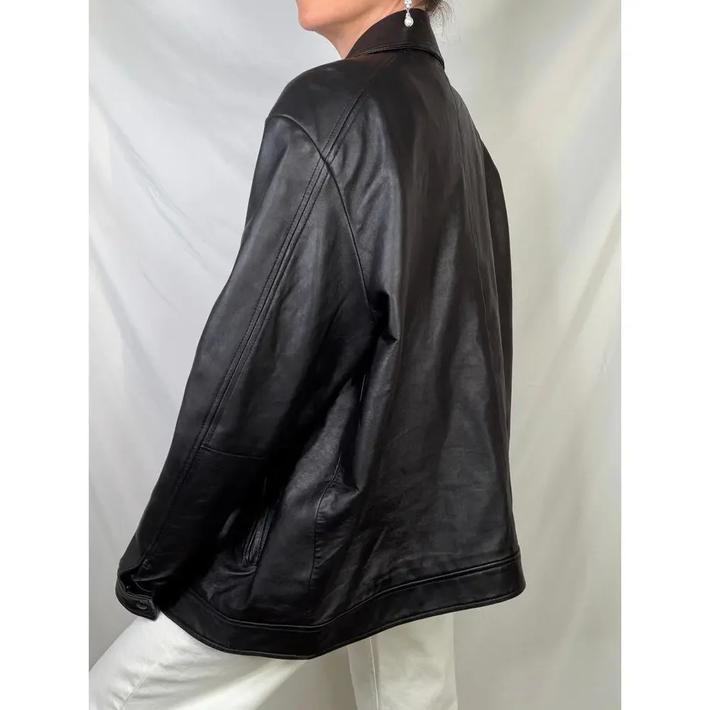 Merona | Jackets & Coats | Vintage Y2k Black Leather Bomber Jacket Coat ...